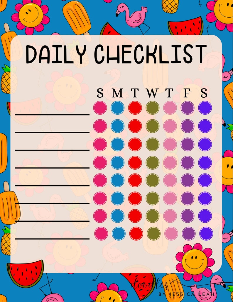 Vibrant Summer Daily To-do Checklist for Kids - Printable Digital ...