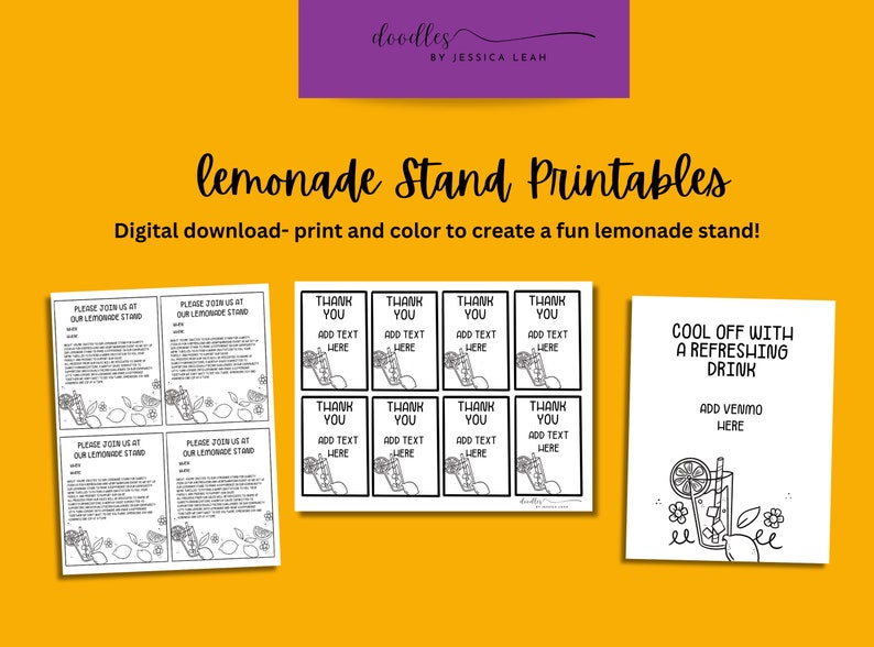 Lemonade Stand Printable Kit Lemonade Decor Coloring Poster Lemonade