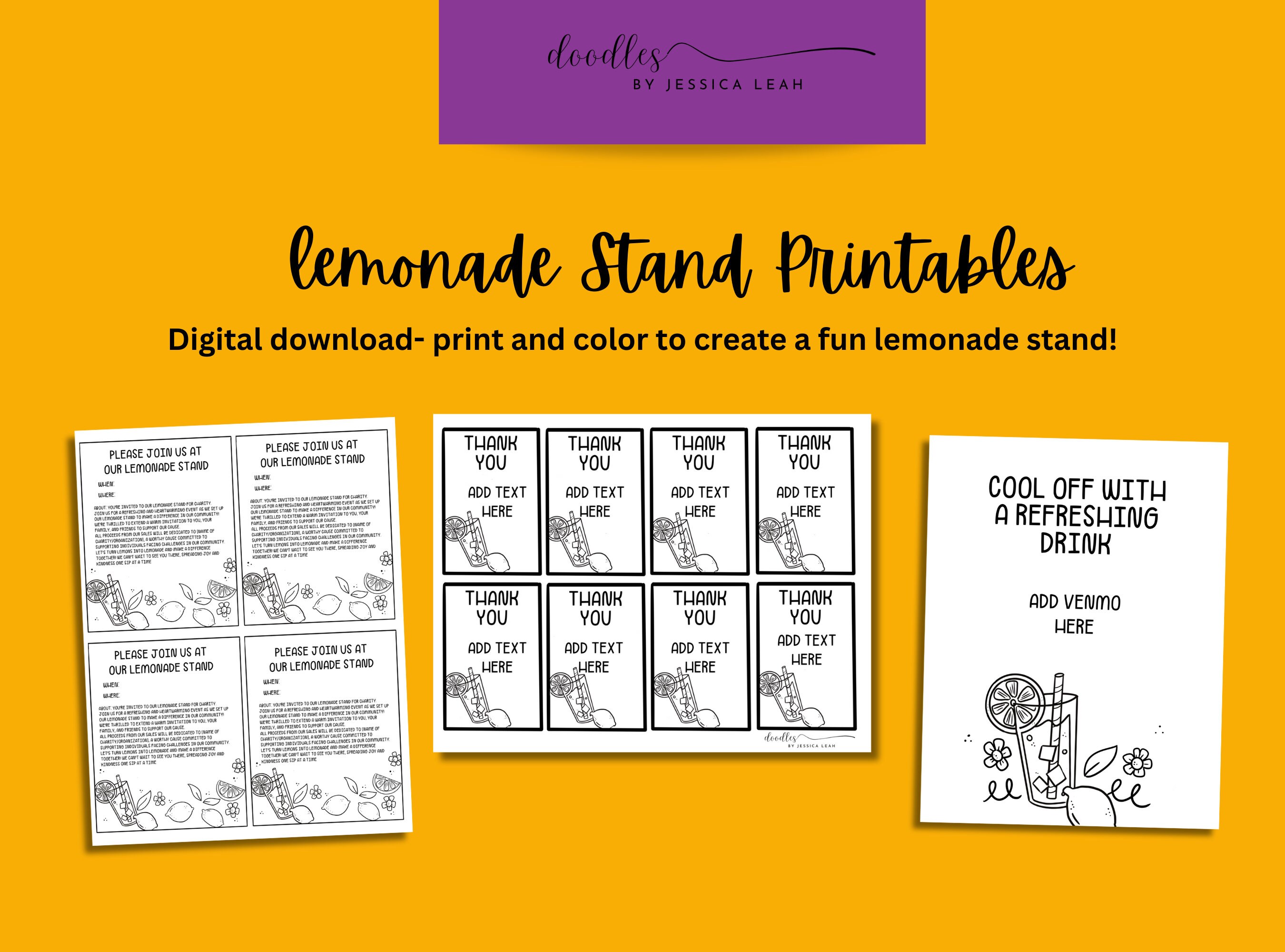 Lemonade Stand Printable Kit | Lemonade Decor| Coloring Poster ...