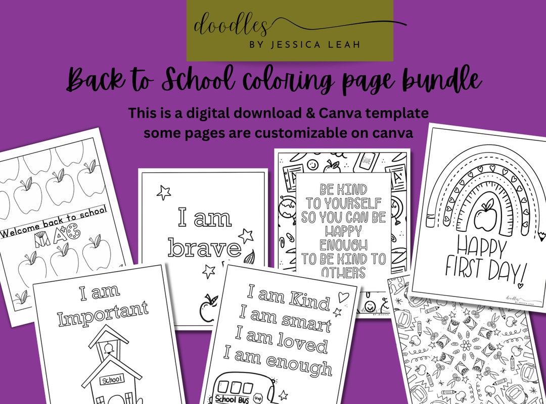 Back to School Coloring Page Bundle- Editable and Customizable in Canva ...
