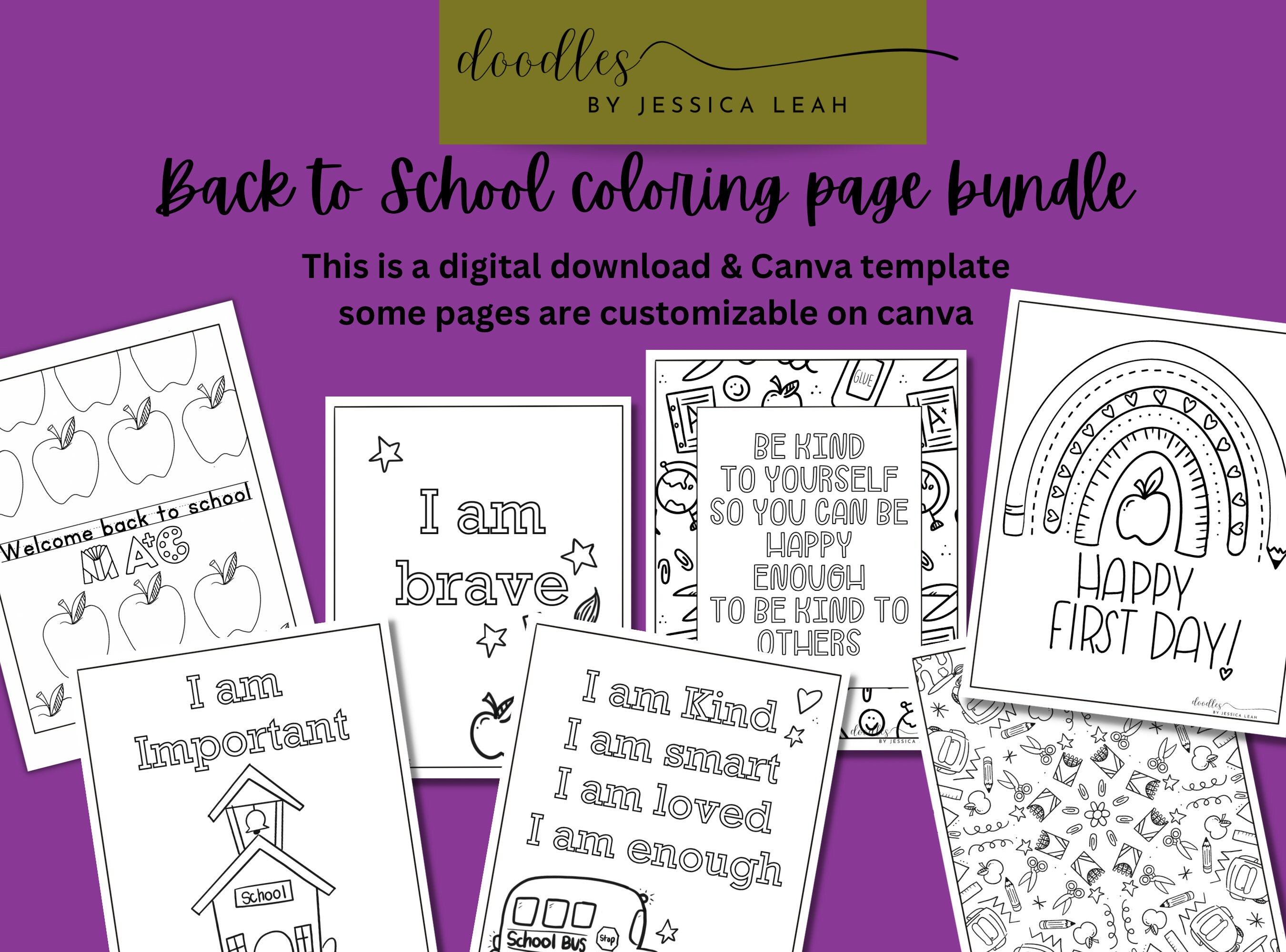 Back to School Coloring Page Bundle- Editable and Customizable in Canva ...