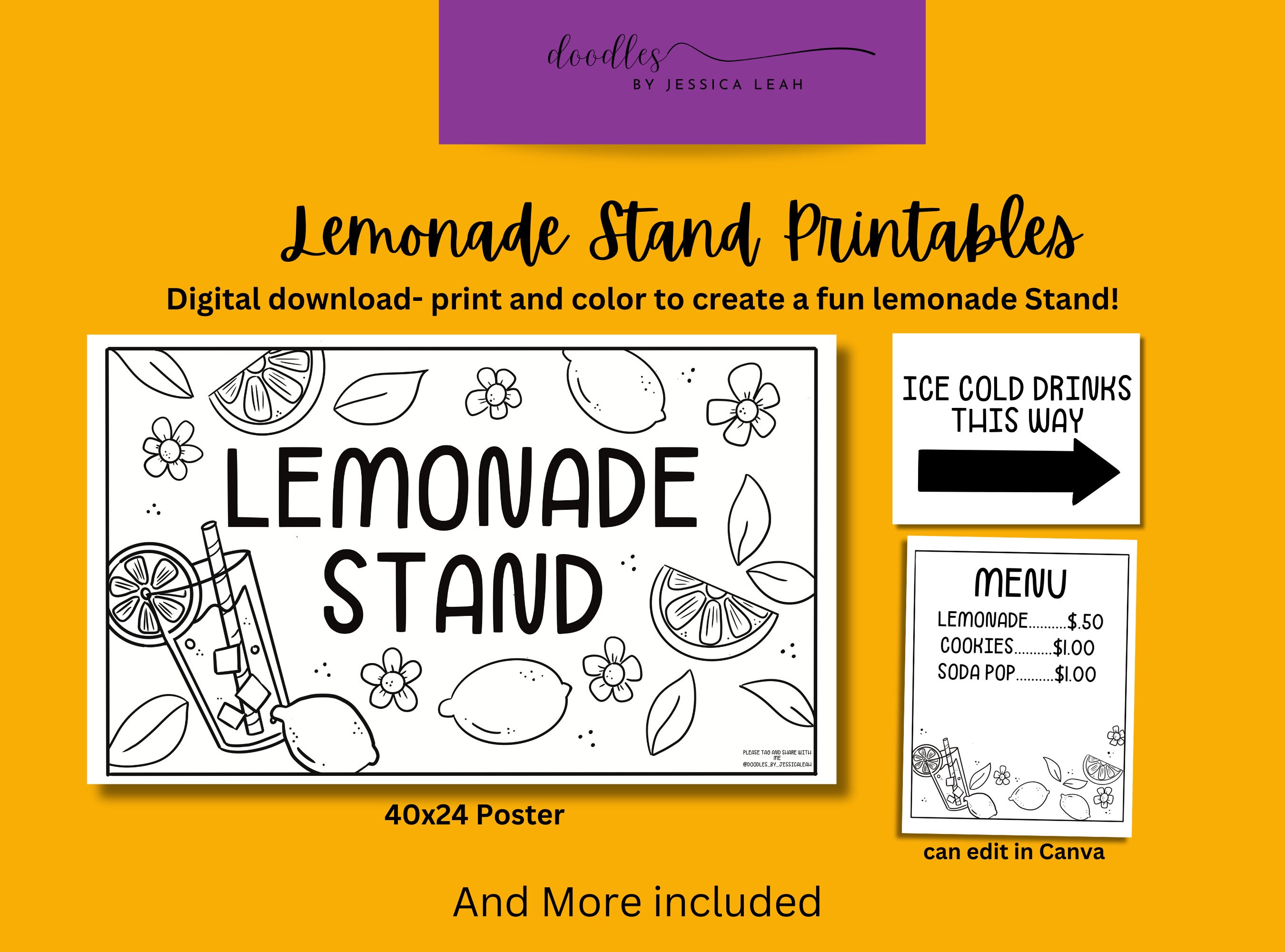 Lemonade Stand Printable Kit | Lemonade Decor| Coloring Poster ...