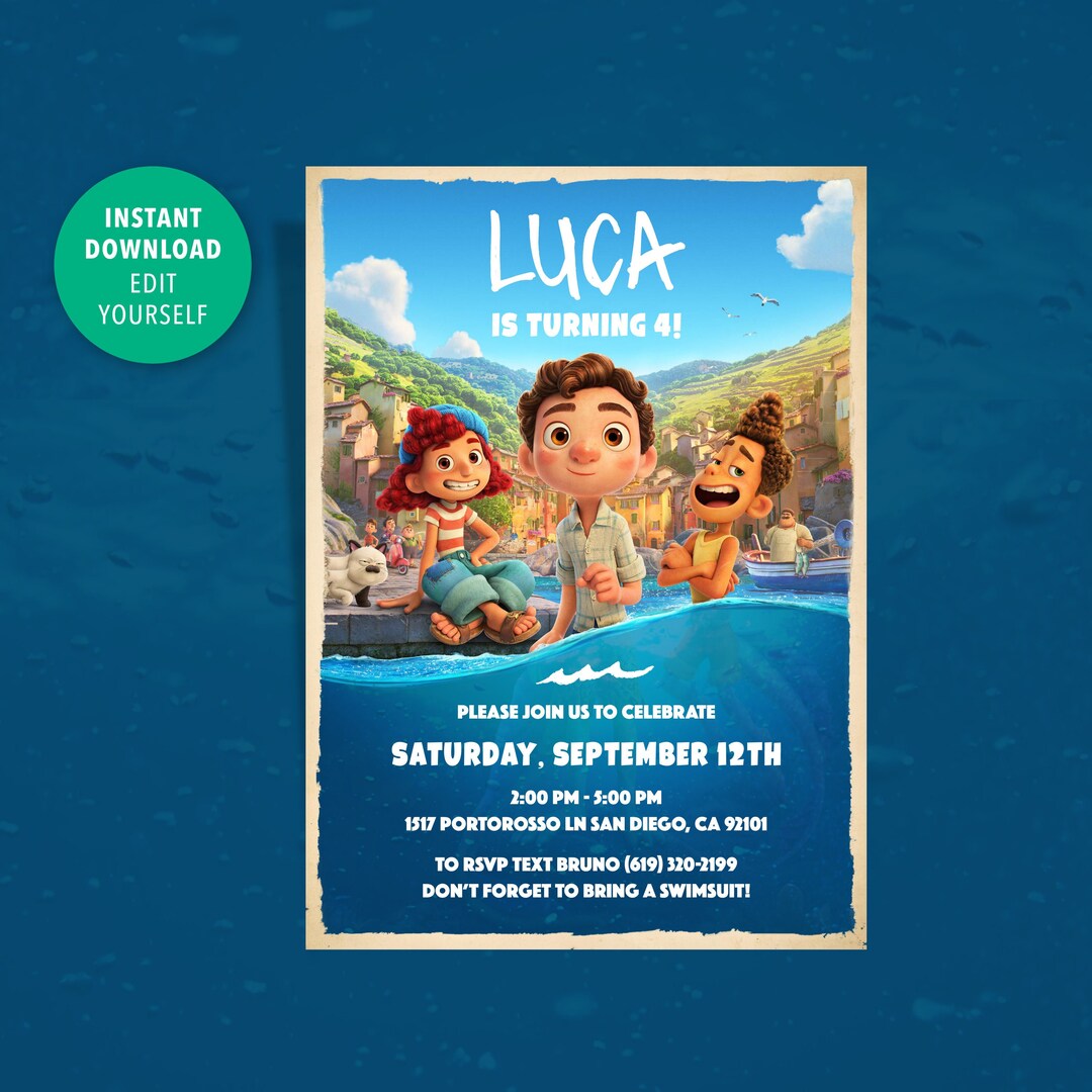 Luca Invitation, Luca Themed Birthday Party - INSTANT DIGITAL DOWNLOAD ...