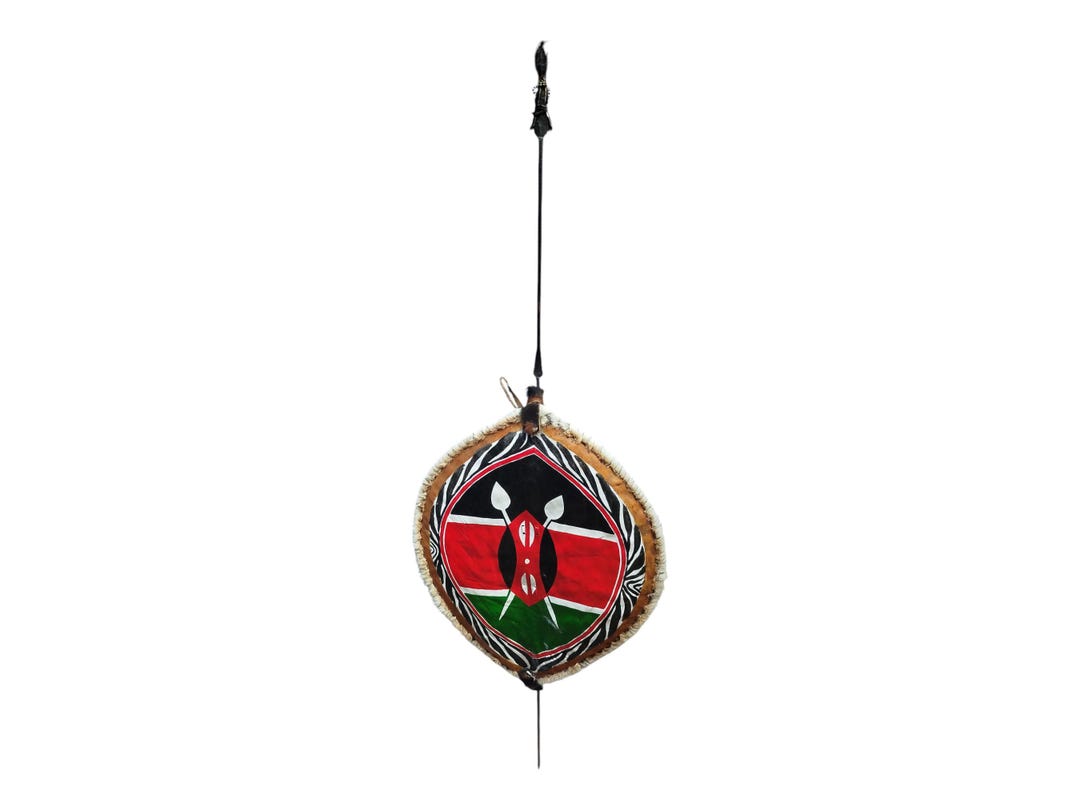 Hand Painted Kenyan Flag Shield & Spear Tribal Art Wall Decor Kenya ...
