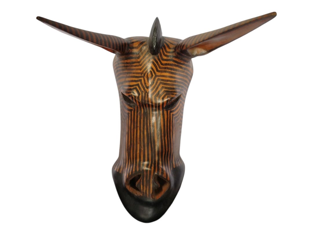 Hand-carved Wildebeest Wood Carving African Animal Head Wall Decor ...