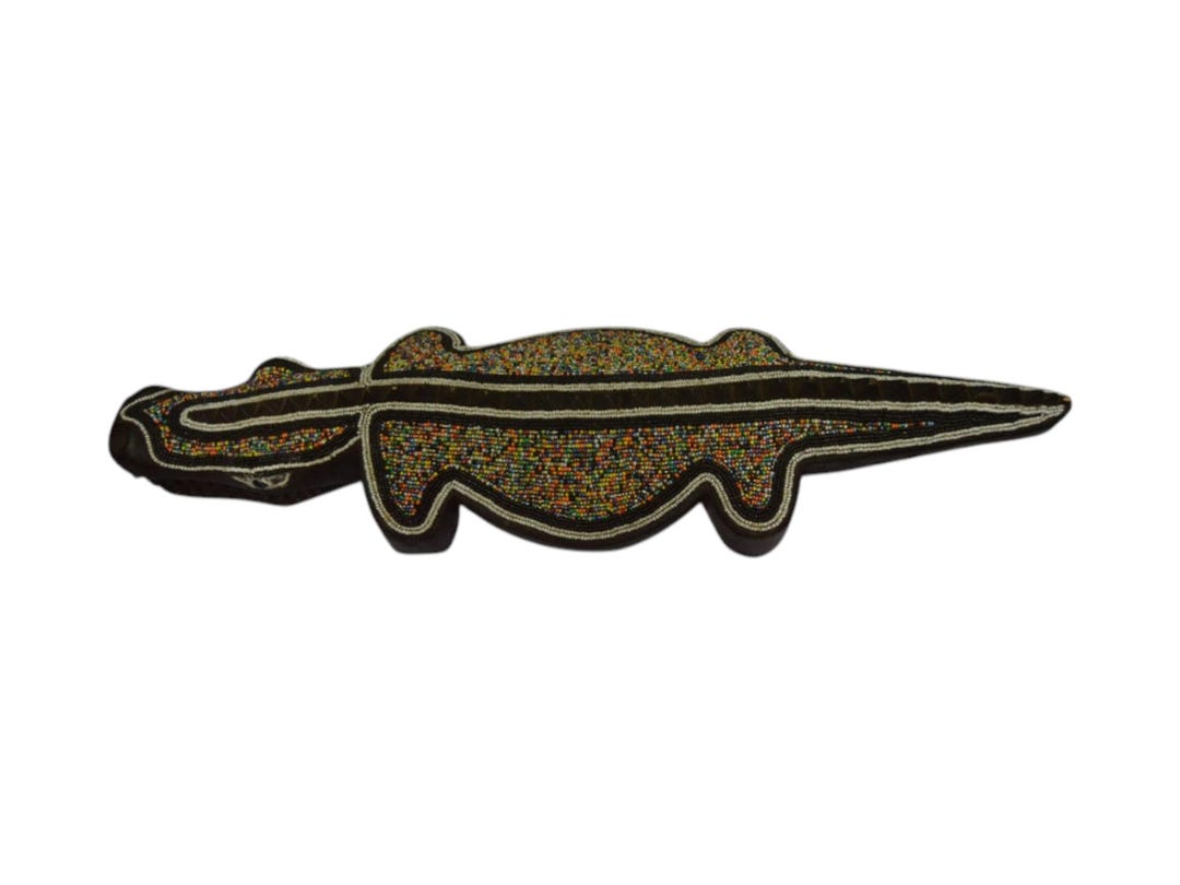 Hand Carved Ebony Wood Crocodile Sculpture, Beaded African Folk Art - Etsy