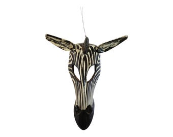Zebra Mask Natural on Plinth Wooden Hand Carved Art Fair Trade Hand ...