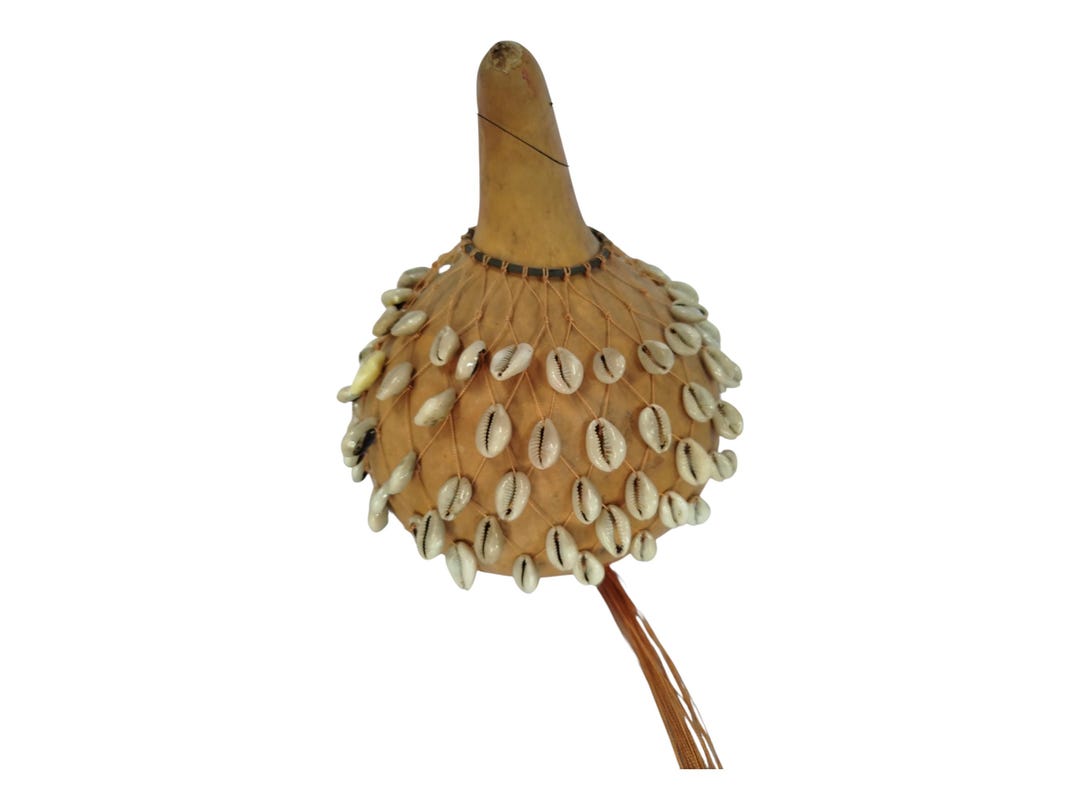 African Gourd Rattle With Cowrie Shell Netting: Traditional Musical ...