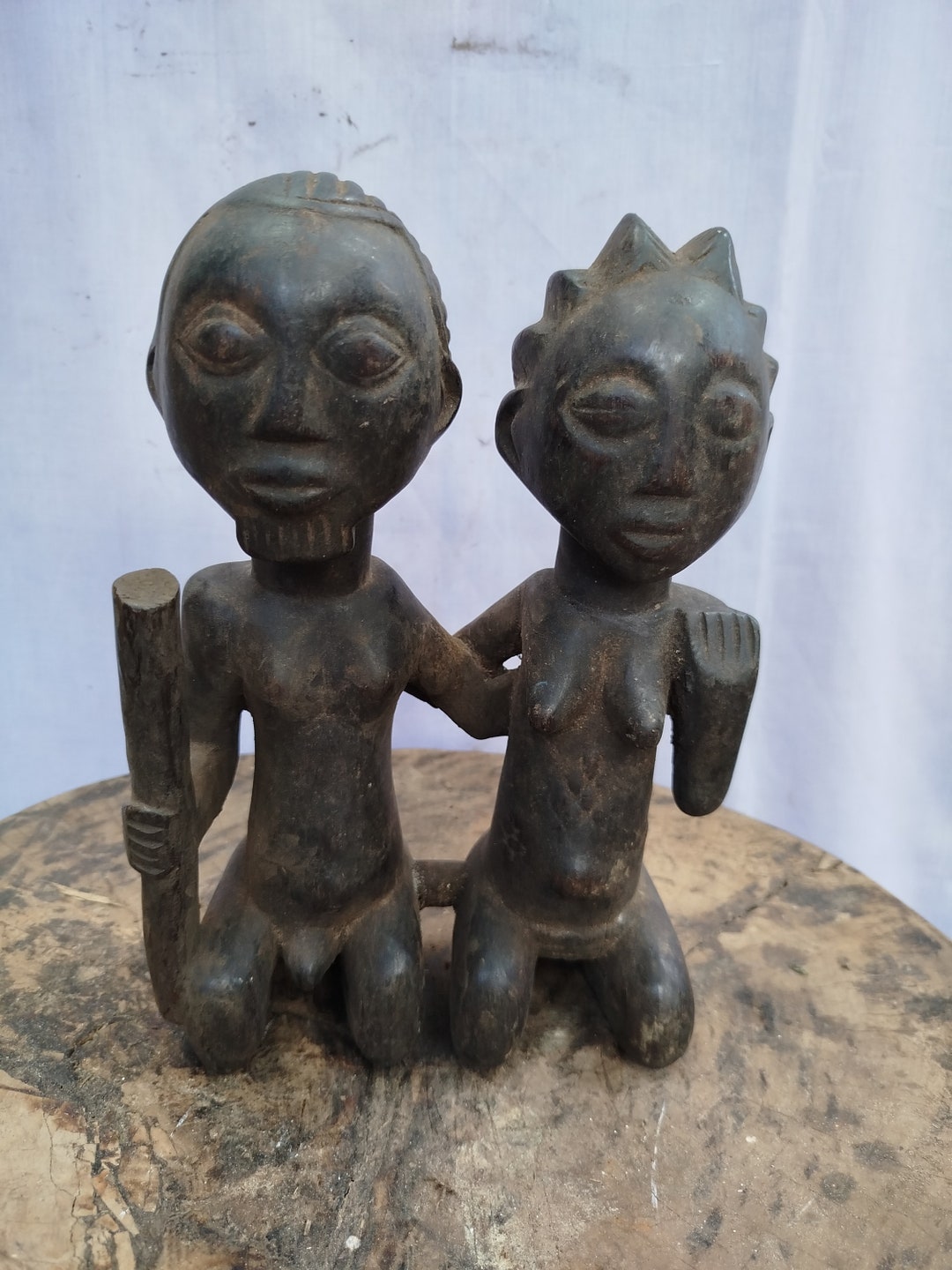 Antique Luba Couple Wedding Statue DRC democratic Republic of Congo Art Gift Wood Wall Hanging ...
