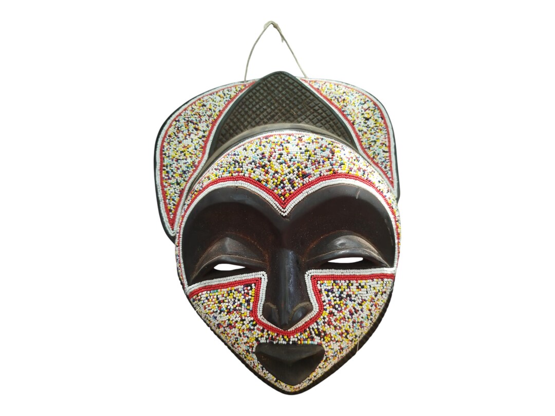 Beaded African Ceremonial Mask: Multicolored Wood Wall Decor - Etsy