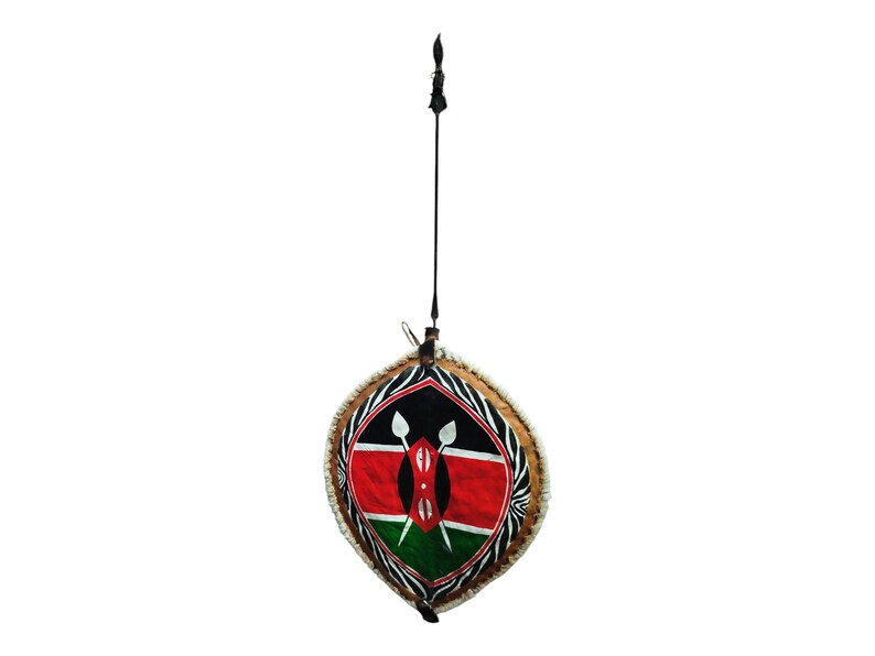 Hand Painted Kenyan Flag Shield & Spear Tribal Art Wall Decor Kenya ...