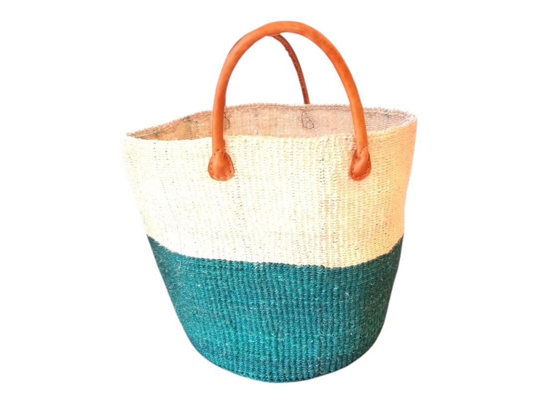 Handwoven Kenyan Sisal Kiondo Basket Bag With Leather Handles: Two-tone ...