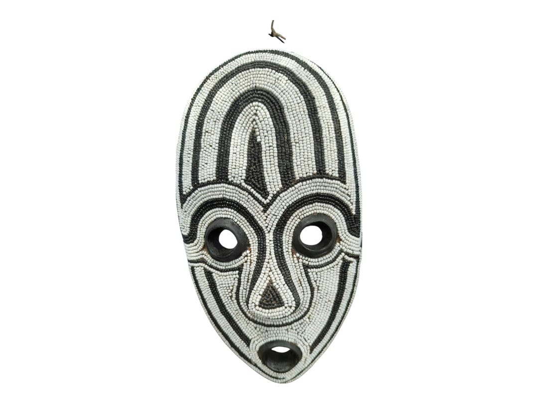 Beaded African Tribal Mask: Metallic Eye Accents, Ceremonial Wall Decor ...