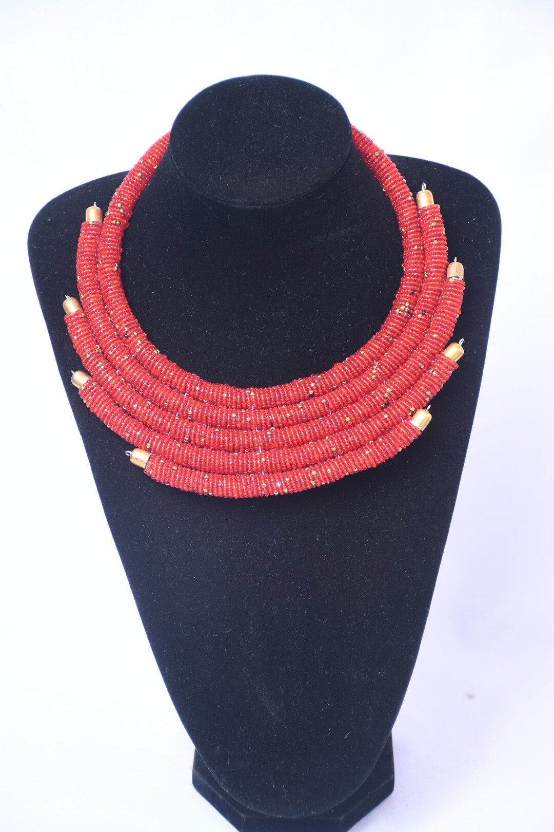Red Maasai Beaded Necklace: 5-tier African Jewelry - Etsy