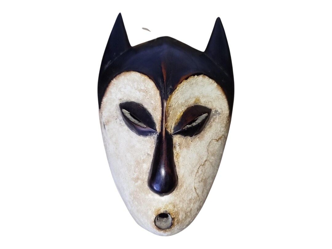 Ancestral Power: Hand-carved Lega Mask With Horned Headdress Wall Decor ...