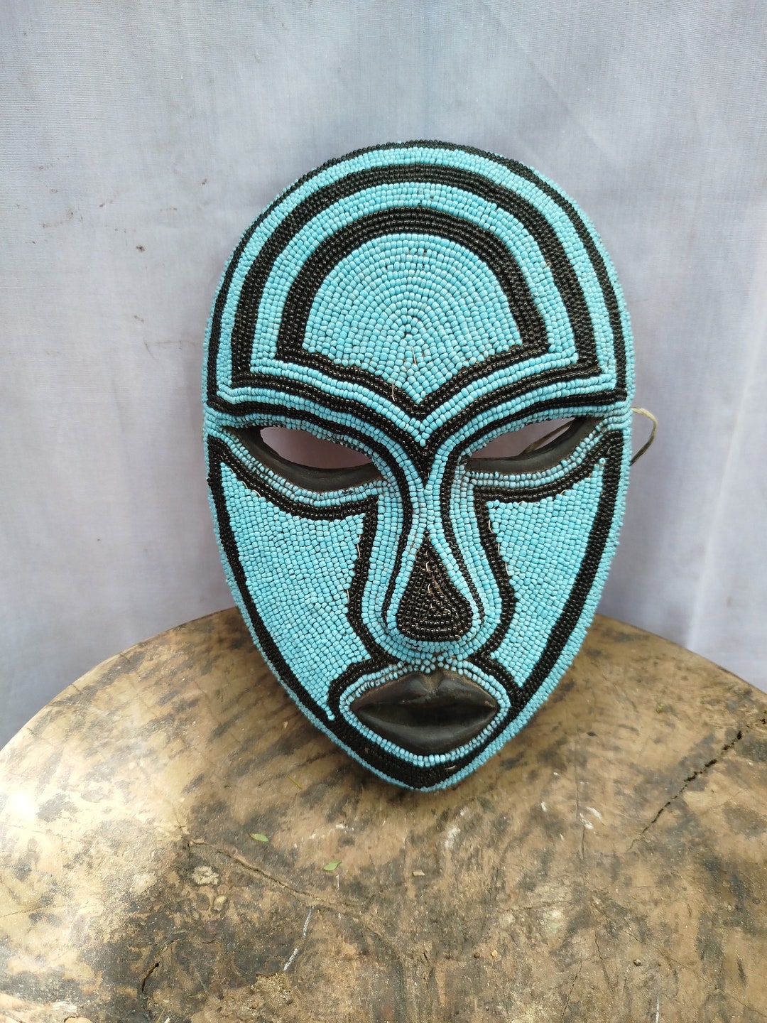 Vibrant West African Blue Black Wood Mask With (unique!) Safari Shelf ...