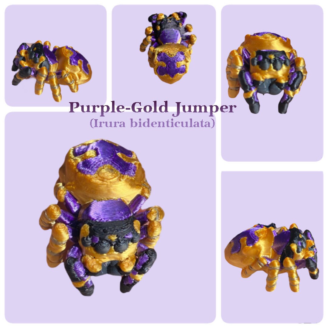 Jumping Spider Figure, 3D Printed Jumping Spider Gift, Purple-gold ...