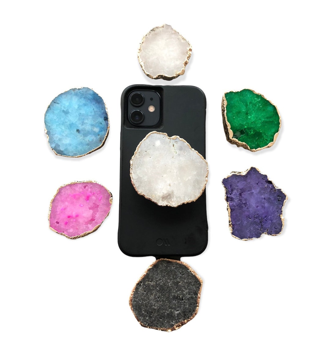 Natural Stone Pop Socket With Gold Drip Trim - Etsy