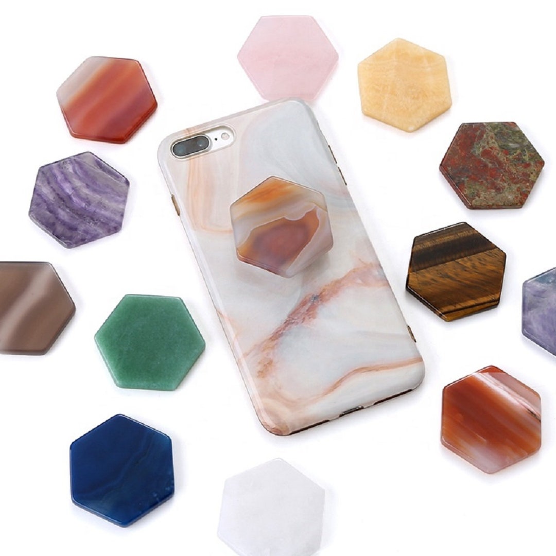 Hexagon Custom Crystal Pop Socket (natural Gemstone) - Etsy