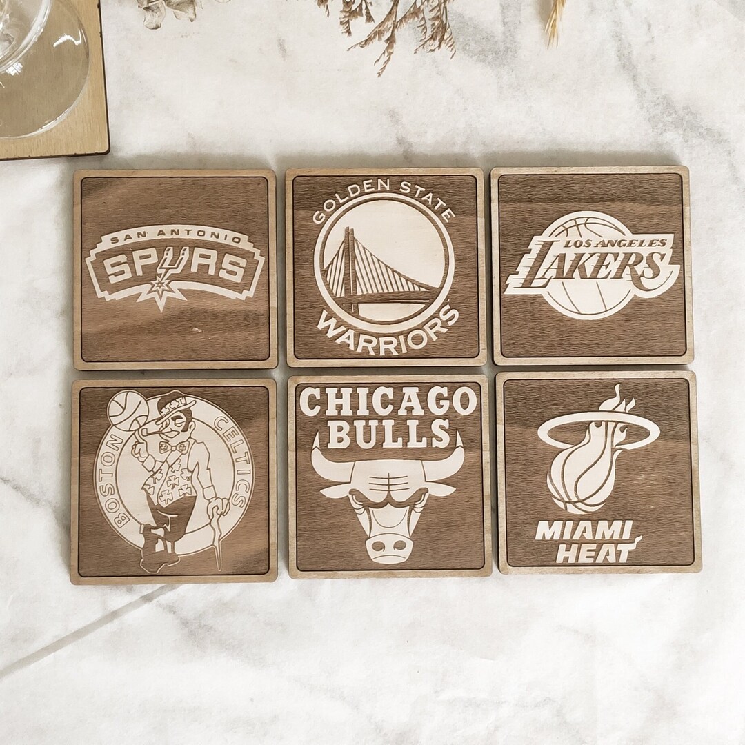 Set of 6 NBA Wooden Coasters San Antonio Spurs, Golden State Warriors ...