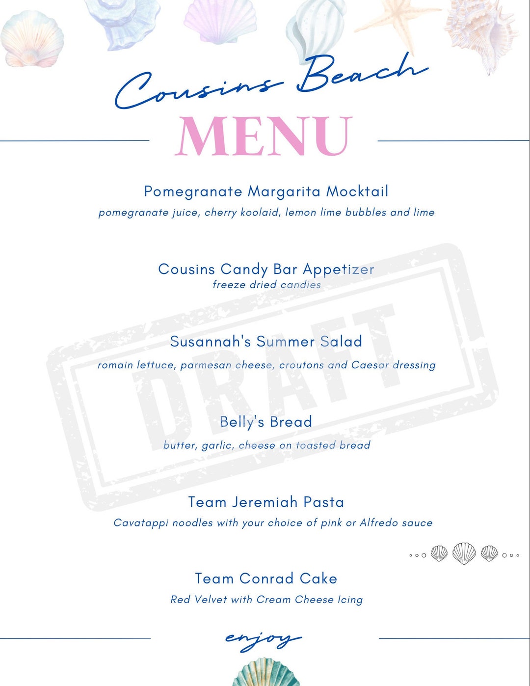 Summer I Turned Pretty Printable Menu - Etsy