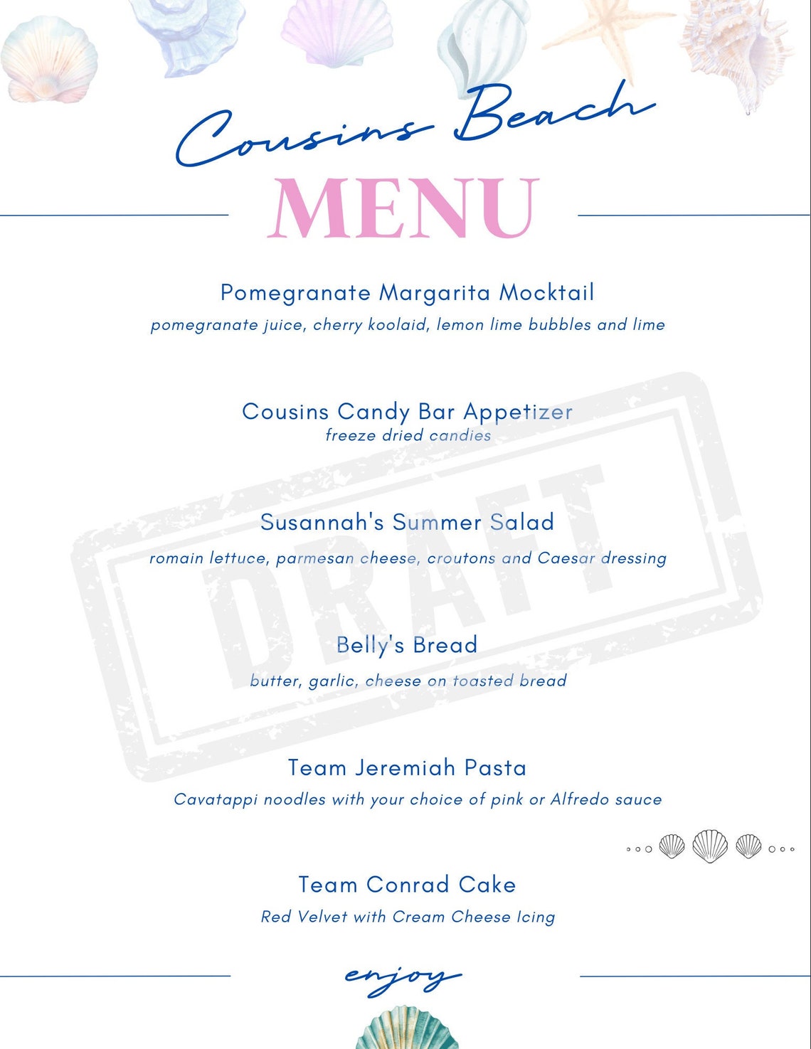 Summer I Turned Pretty Printable Menu - Etsy