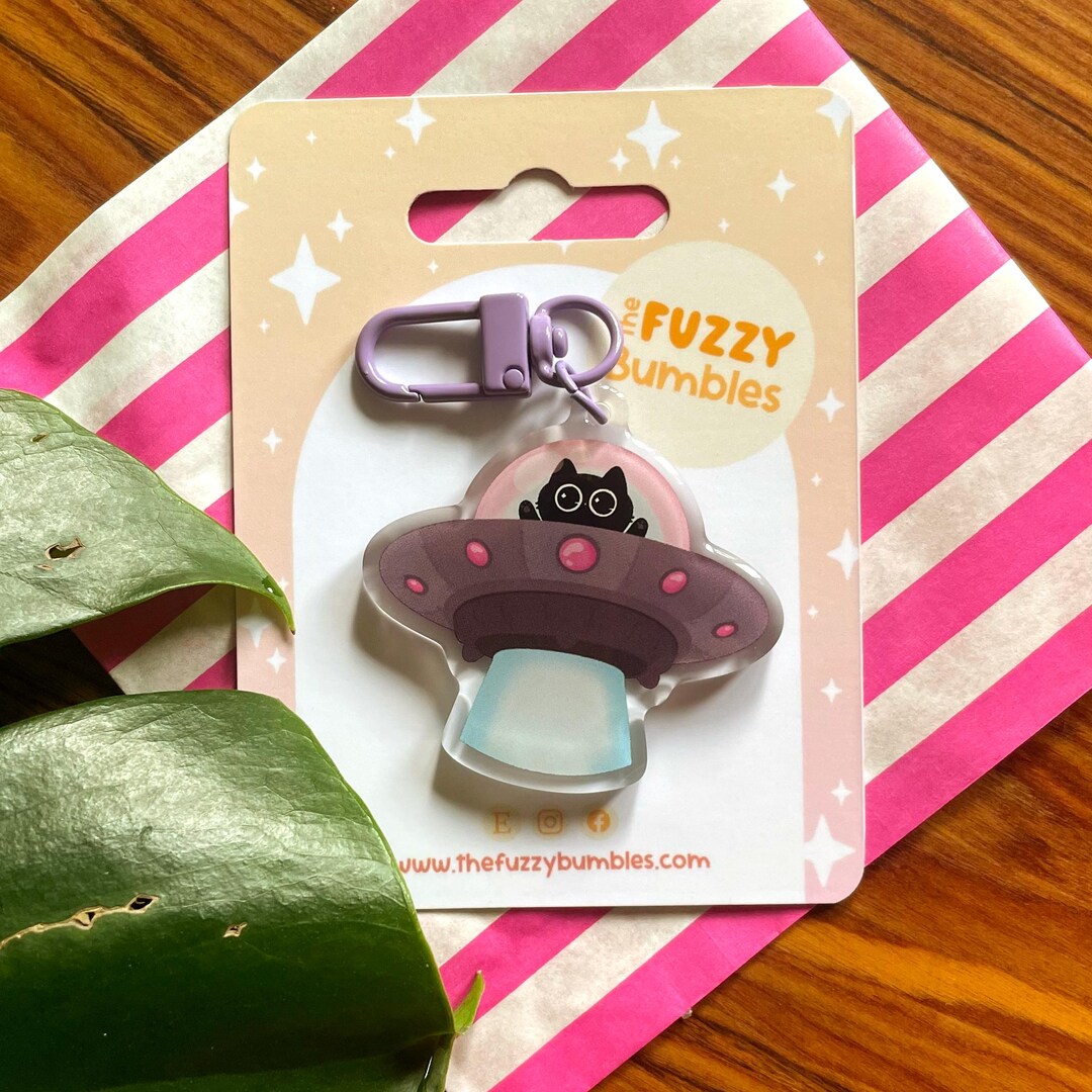 Alien Kitten Key Ring ~ Purple Space Ship Cat Key Charm Decoration Bag ...