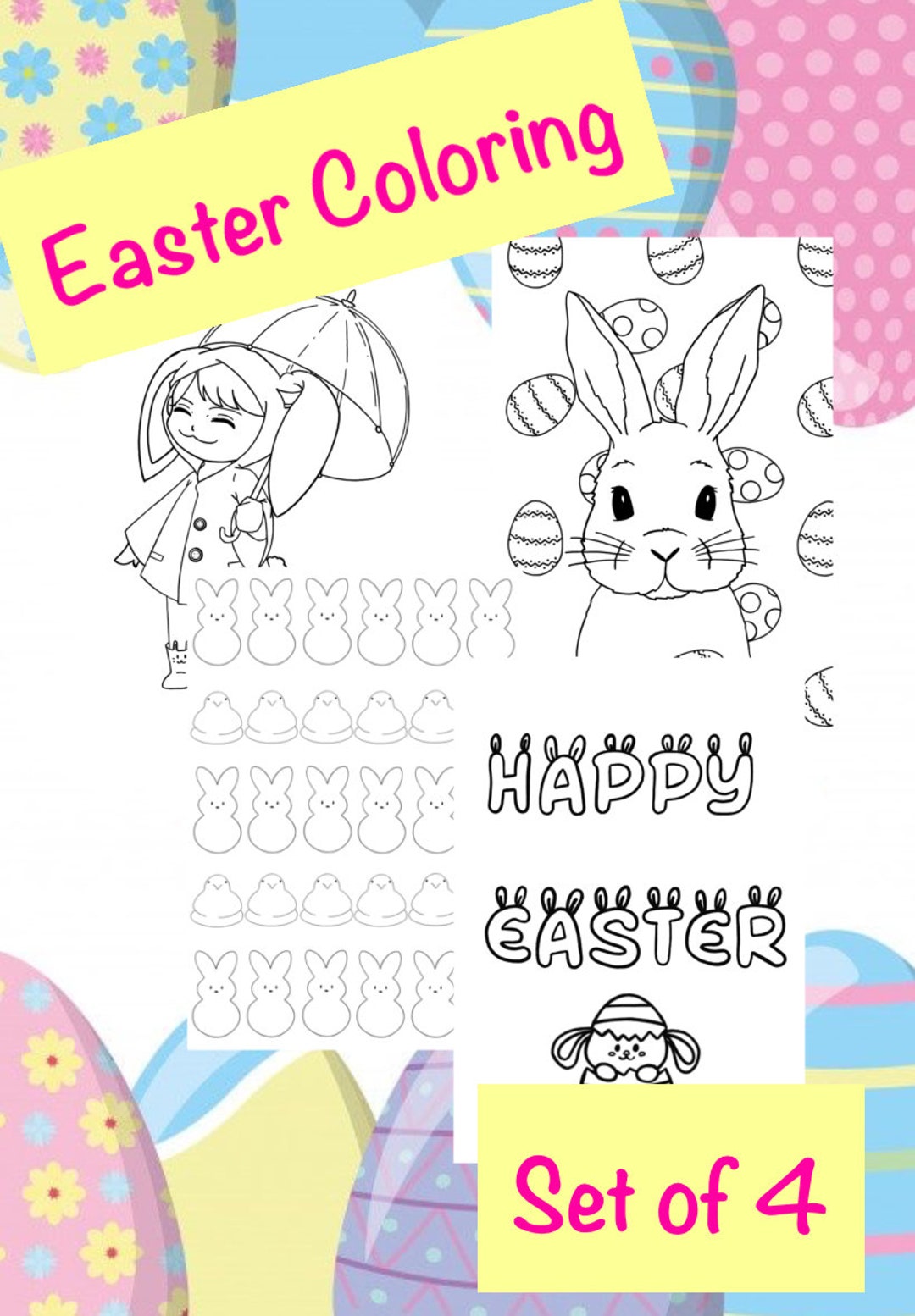 Printable Easter Coloring Pages, Set of 4 - Etsy