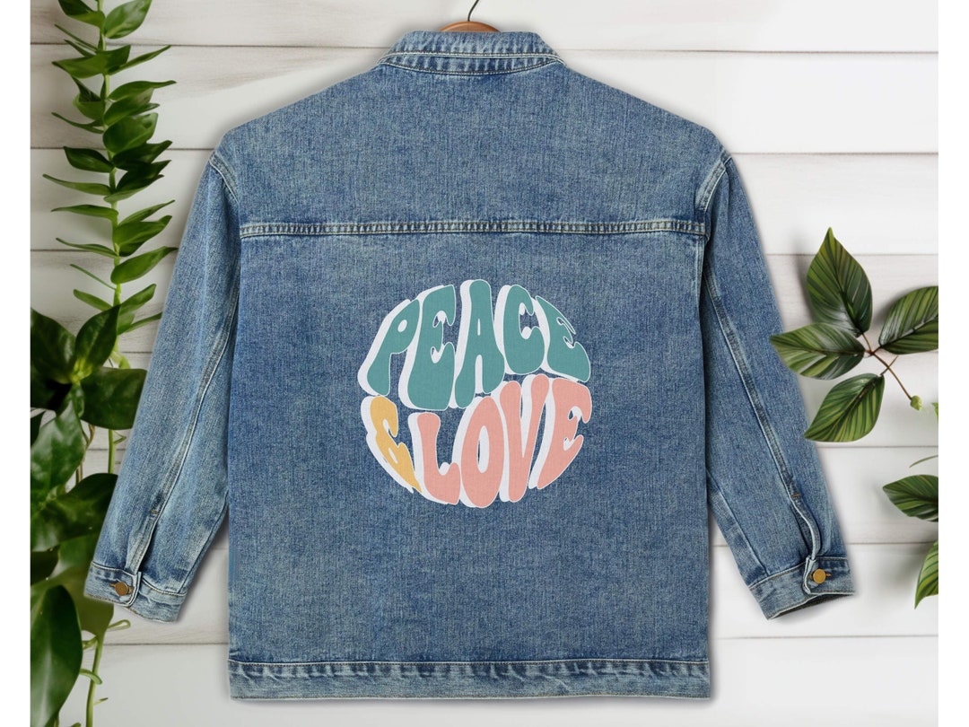 Women's Denim Jacket Peace and Love, Women's Jean Jacket, Jacket for ...