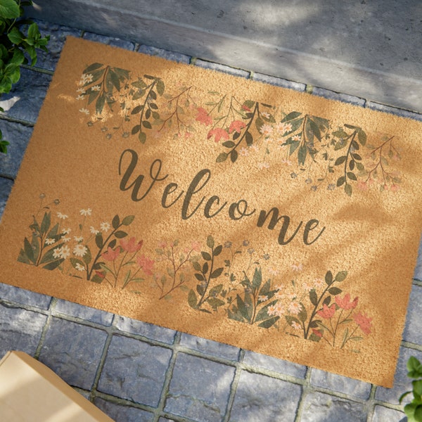 Welcome Mat With Flowers - Etsy