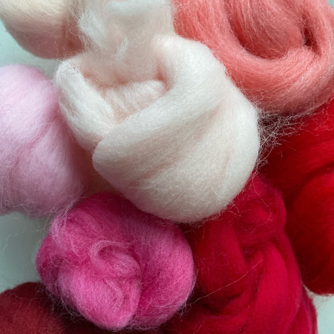 Wool Roving for Wet Felt Needle Felting in Pink Red Sampler Bundle Mix ...