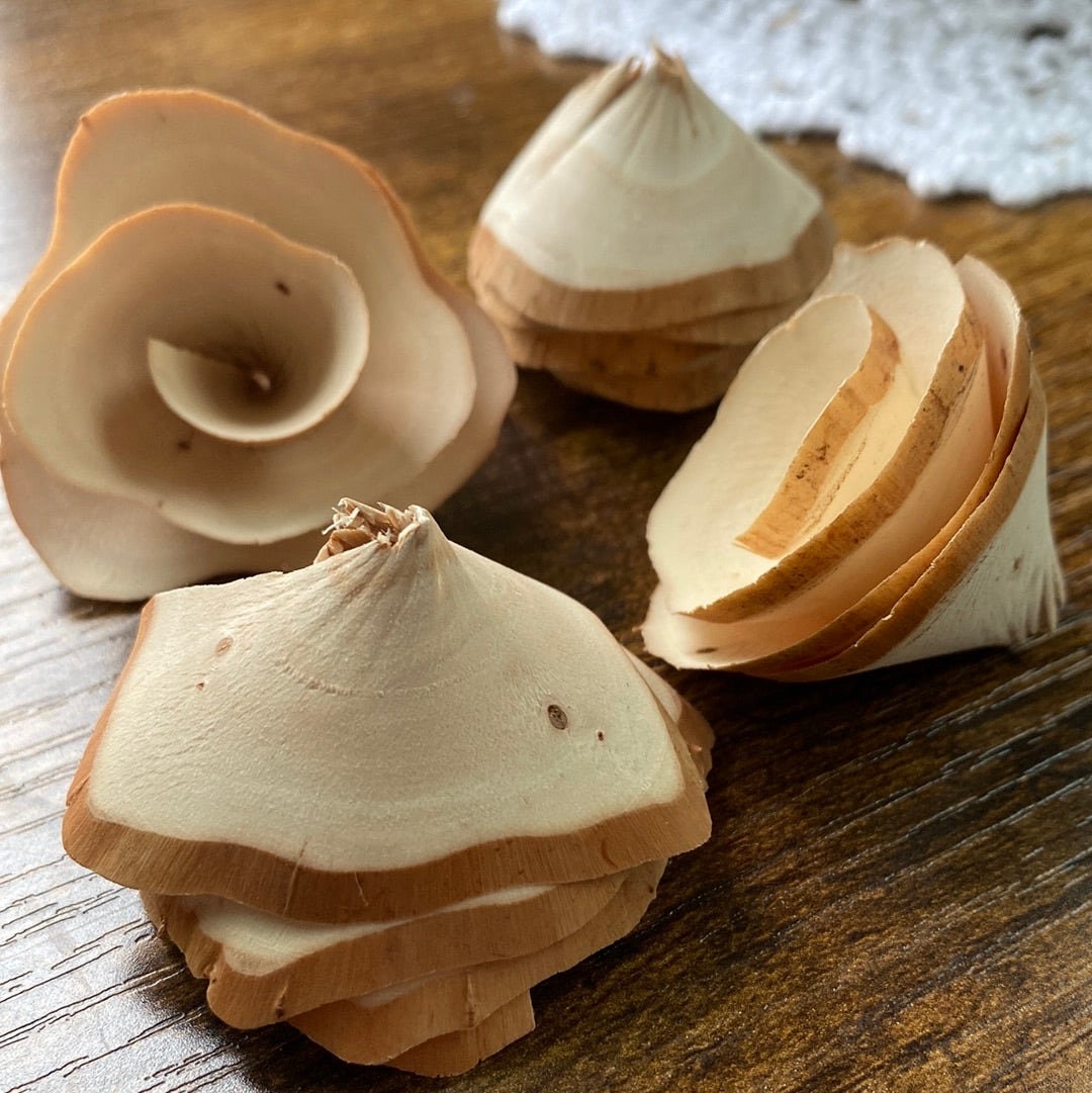 DIY Nature Craft Supply Wood Slice Cookies, Wooden Curl Roses Cotton ...
