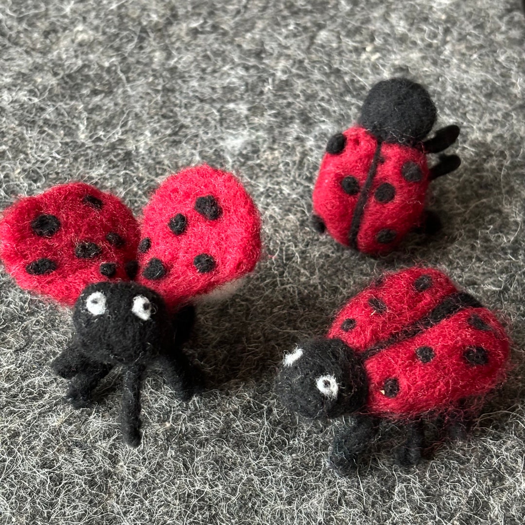 Wool Felt Ladybug Needle Felting Beginner Kit Felted Animals Easy Adult ...