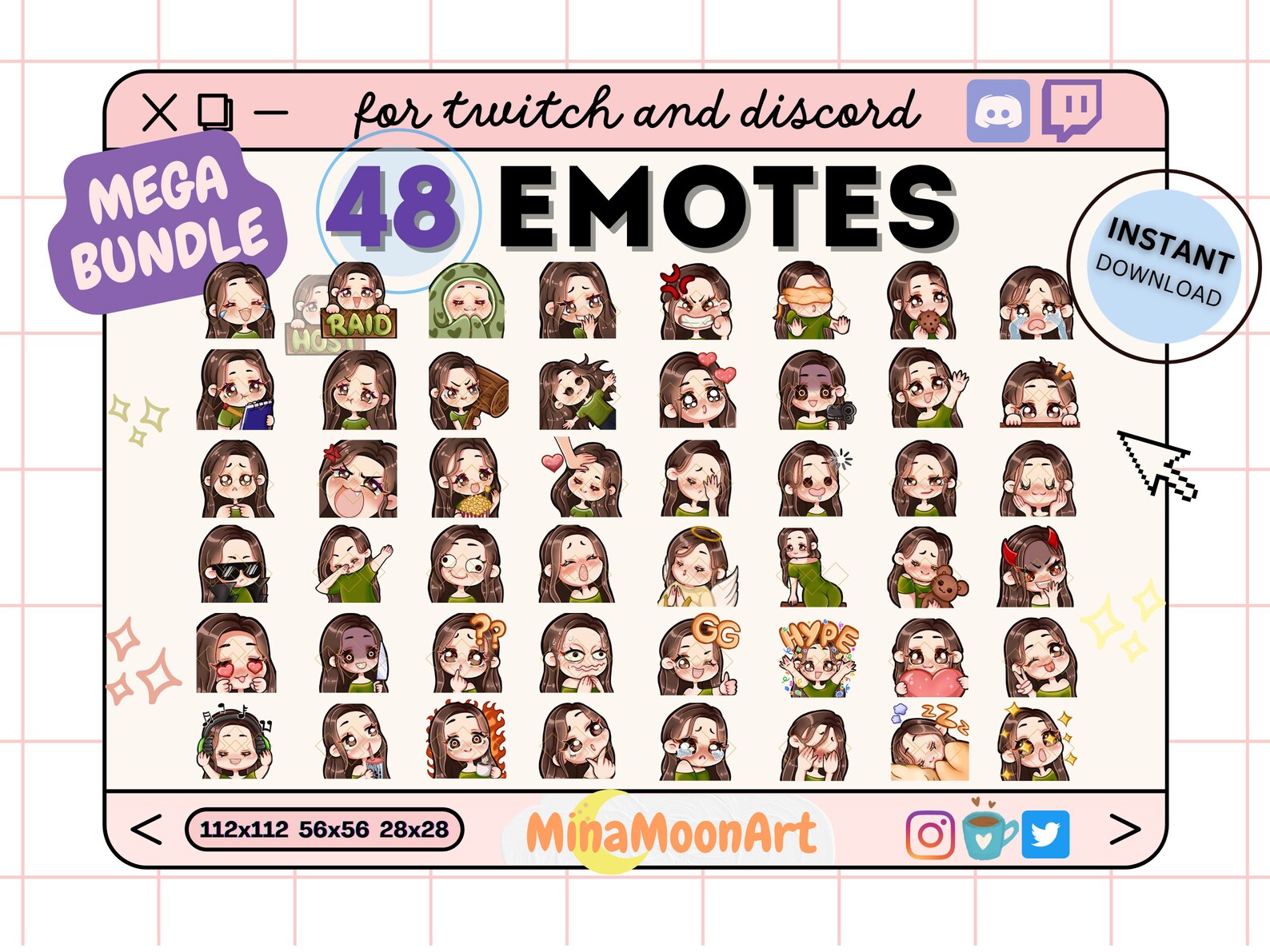 Twitch Emotes Mega Bundle Brown Brown Hair Girl Emotes - Etsy