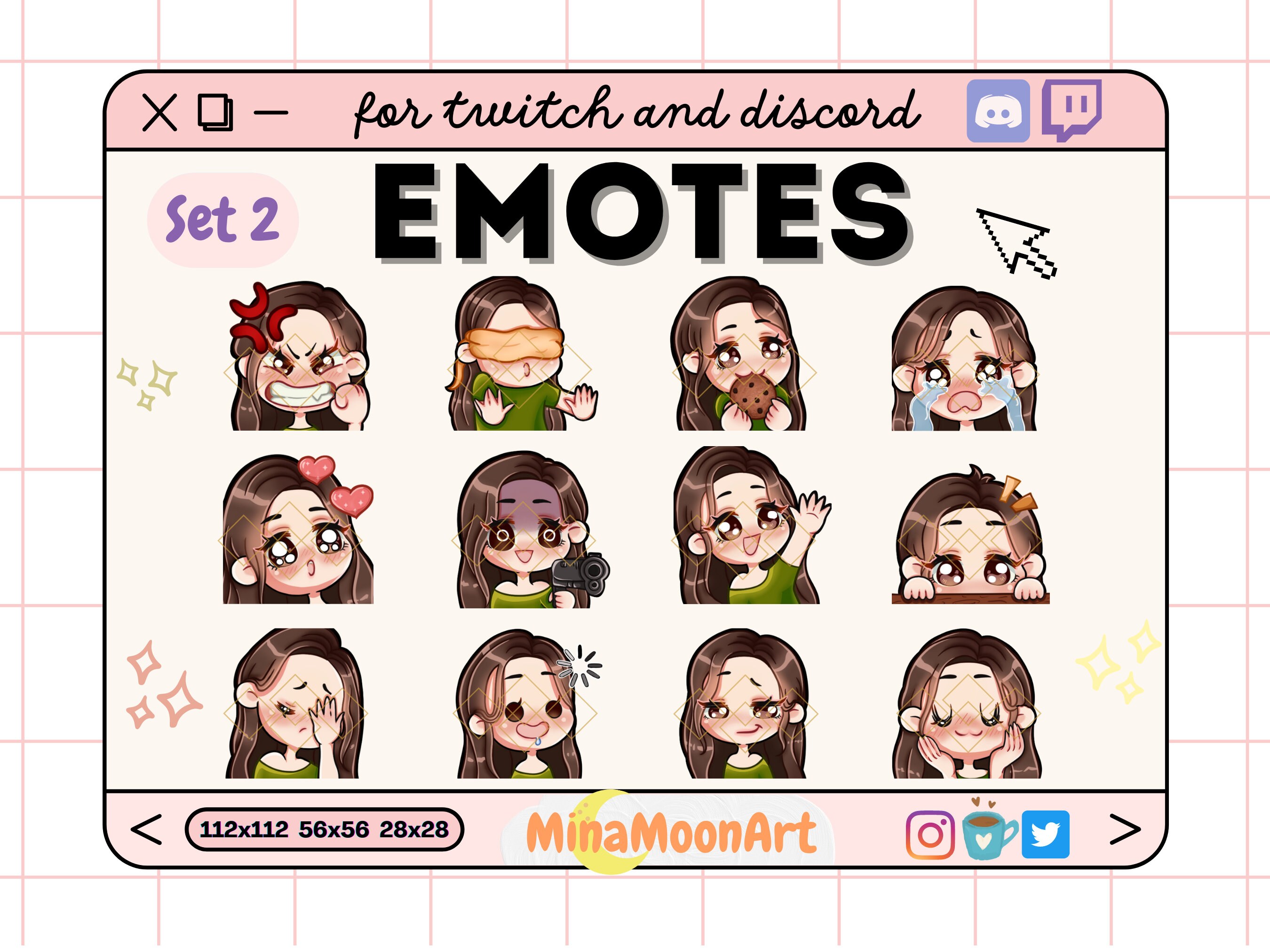 Twitch Emotes Mega Bundle Brown Brown Hair Girl Emotes - Etsy