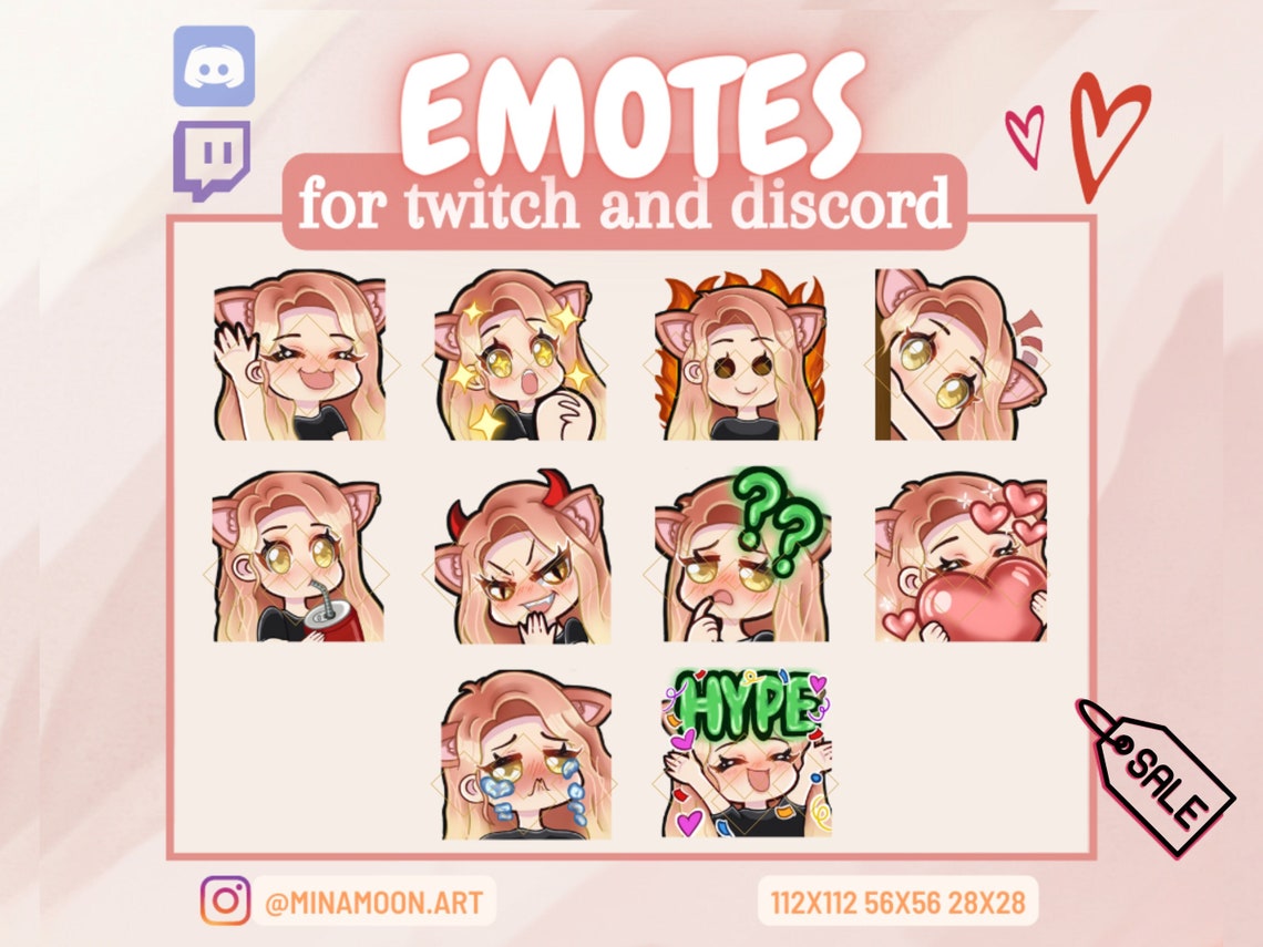 Cute Chibi Cat Ear Emotes, Pink Hair Twitch Emotes, Pink Hair Girl ...