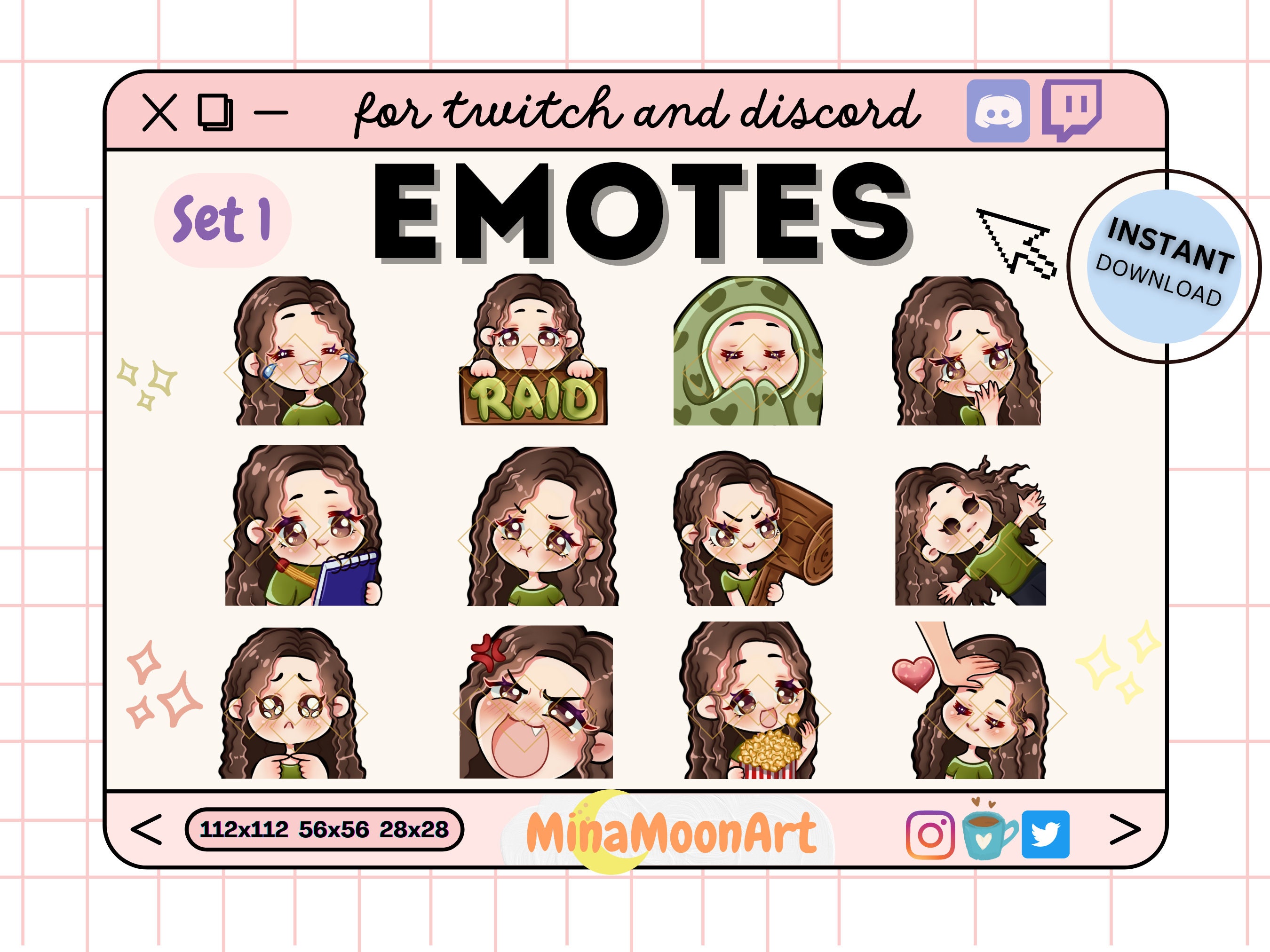 Mega Bundle Curly Hair Twitch Emotes, Brown Curly Hair Girl Emotes ...