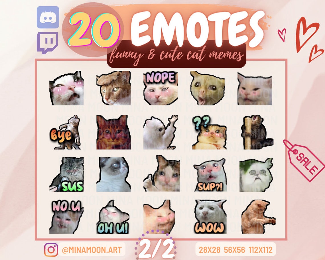 20 Cute Cat Twitch Emotes Mega Pack, Twitch Memes Emotes Bundle, Meme ...