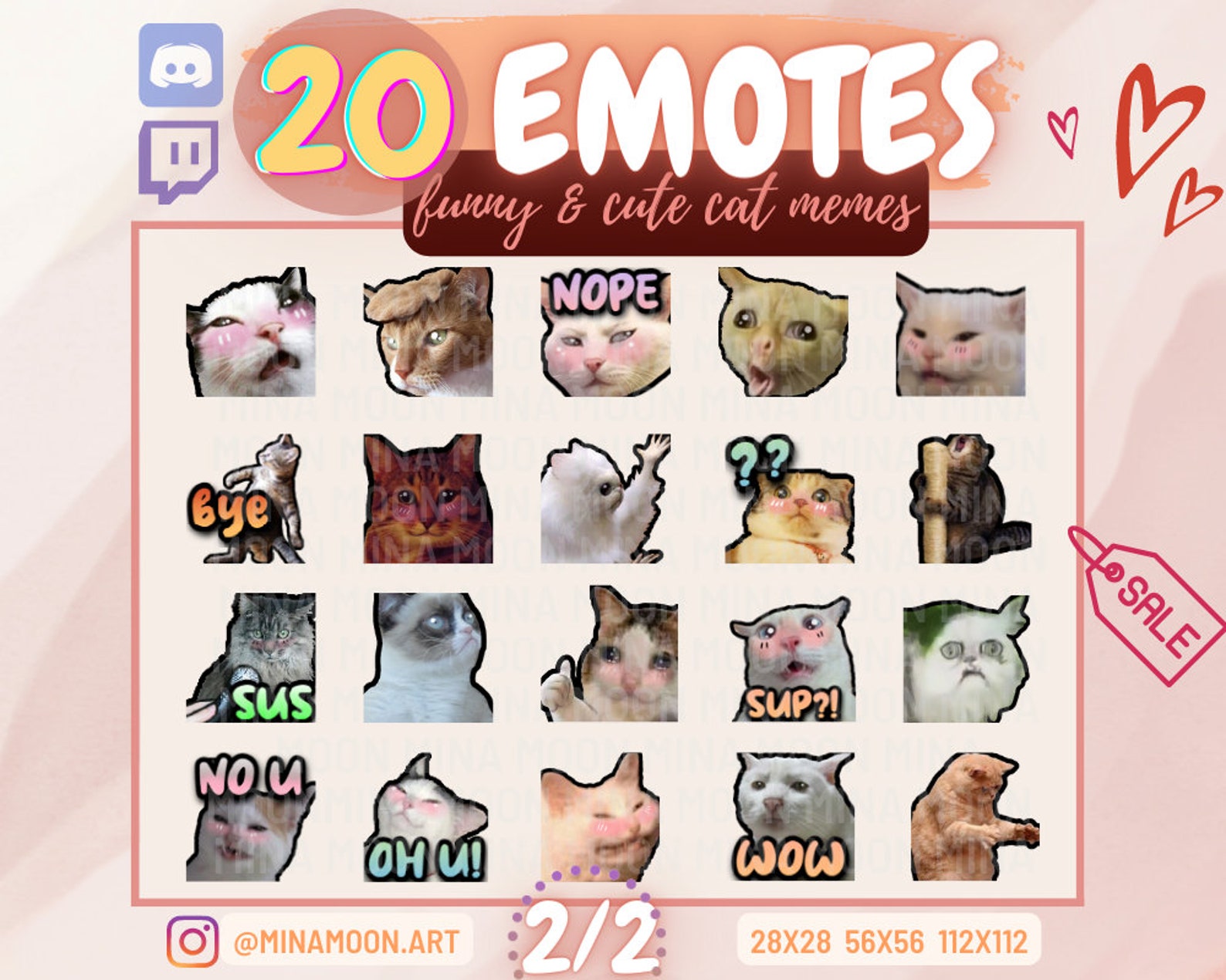 20 Cute Cat Twitch Emotes Mega Pack, Twitch Memes Emotes Bundle, Meme ...