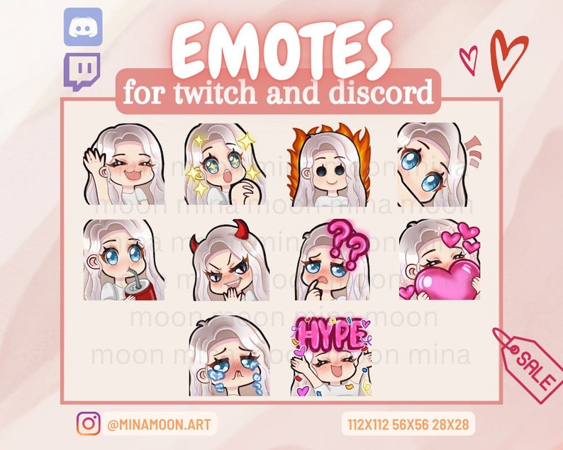 White Hair Twitch Emotes, Silver Hair Girl Emotes Pack, Twitch Emotes ...