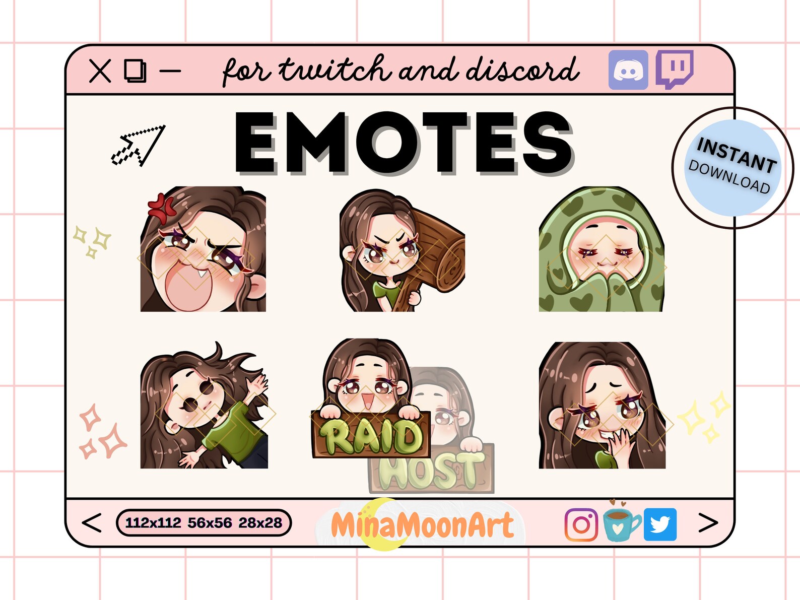 Brown Hair Girl Emotes Set 1 1/2, Brown Hair Twitch Emotes, Twitch ...