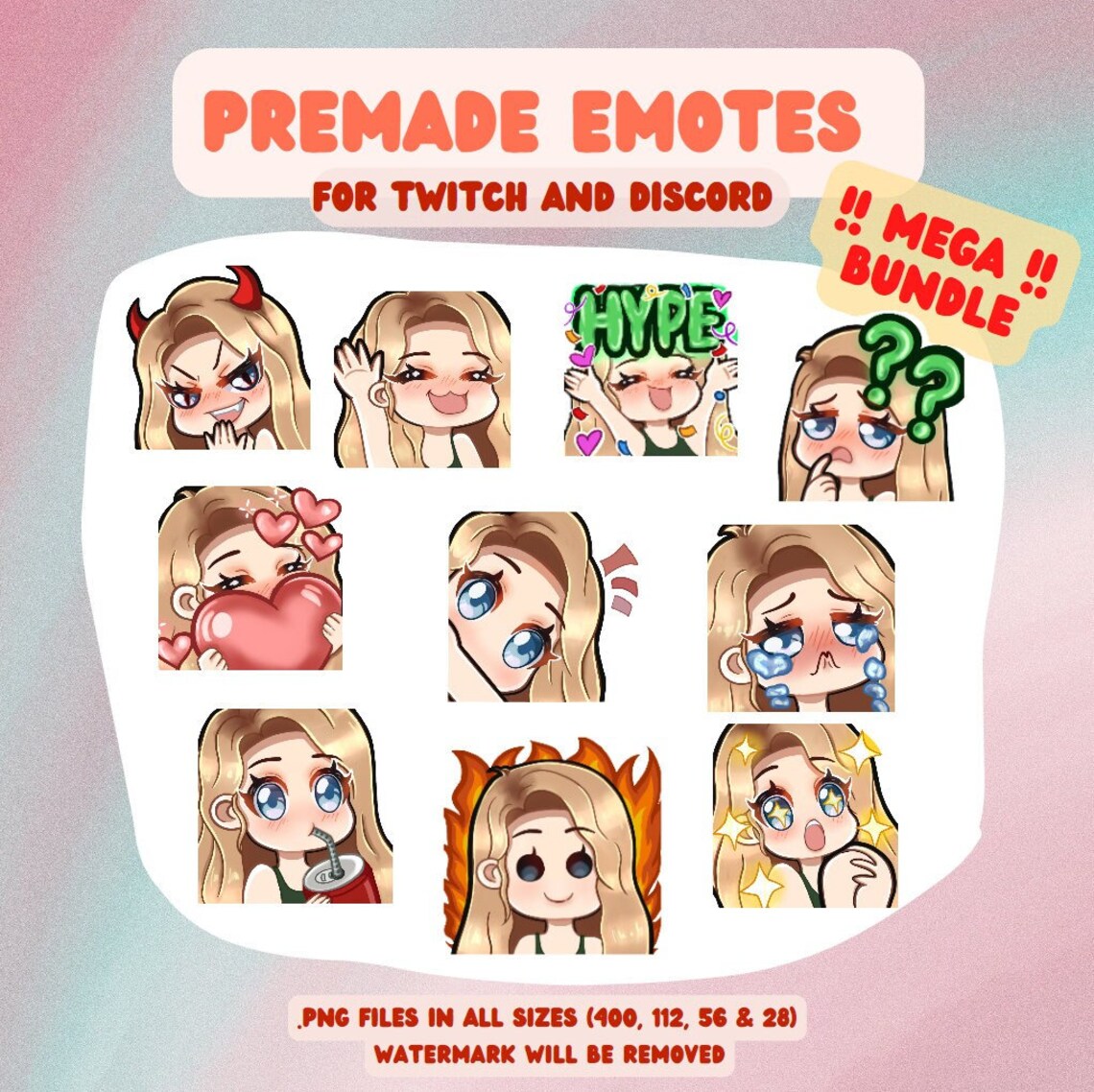 Blonde Hair Twitch Emotes Set, Blonde Hair Girl Emotes Pack, Emotes ...