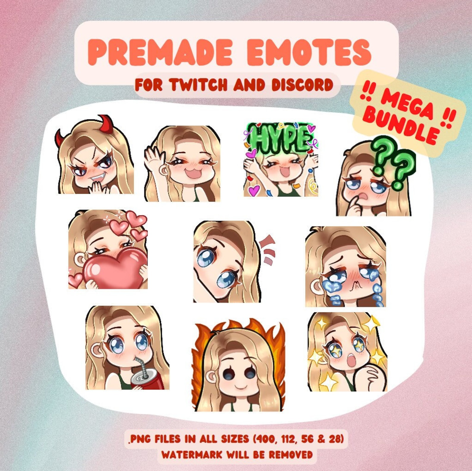 Blonde Hair Twitch Emotes Set, Blonde Hair Girl Emotes Pack, Emotes ...