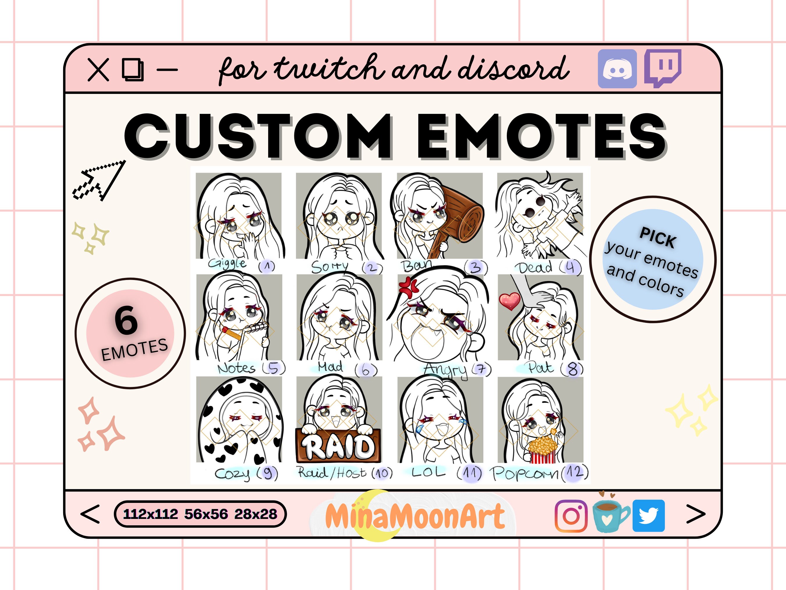 6 Custom Twitch Emotes Set 1, Custom Girl Emotes, Twitch Emotes, Chibi ...