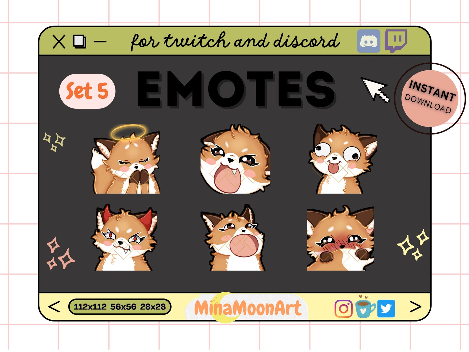 Fox Emotes for Twitch & Discord Set 5, Cute Emote Pack, Fox Twitch ...