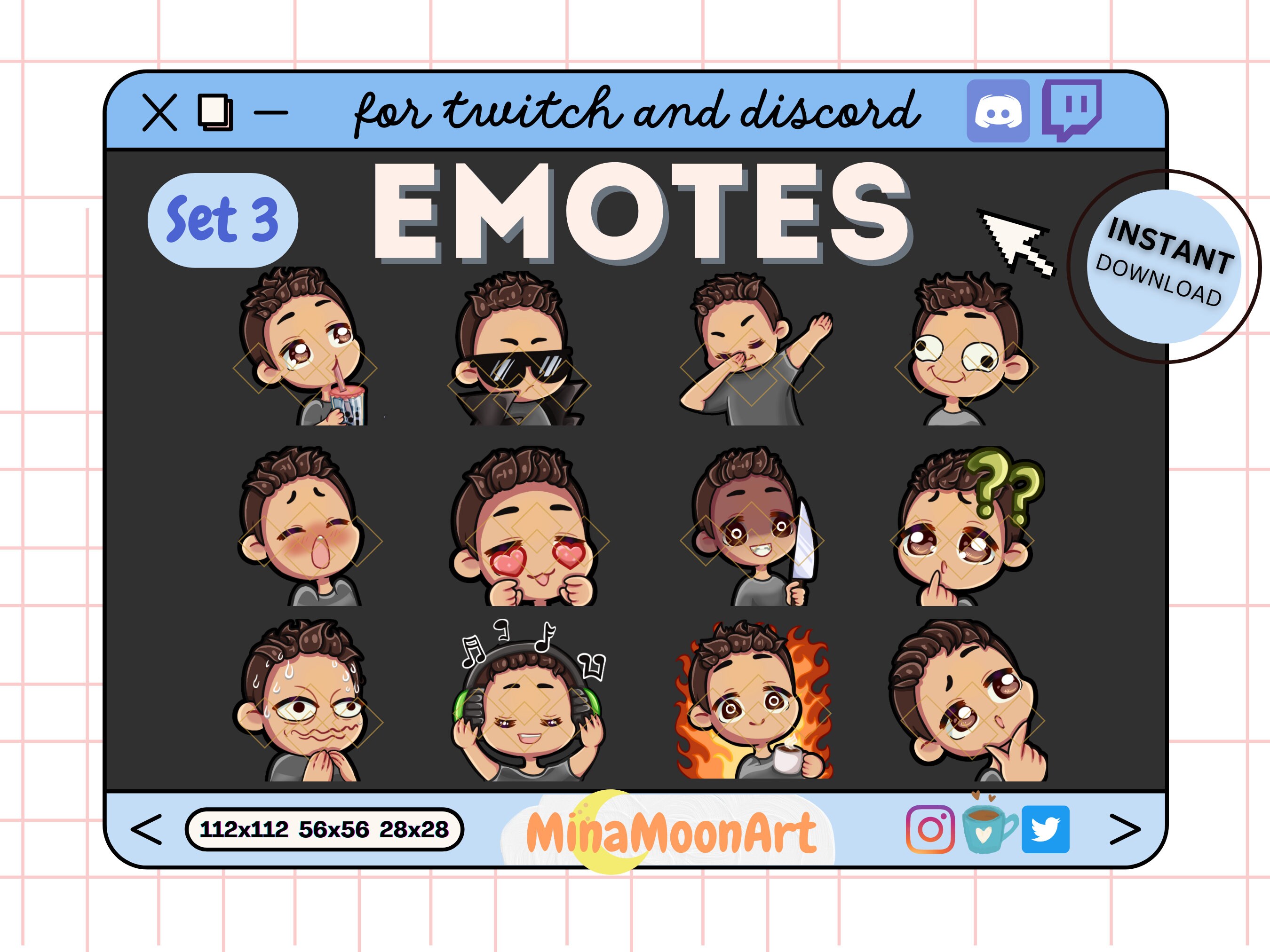 Brown Hair Twitch Emotes Set 3 Brown Hair Boy Emotes Twitch - Etsy