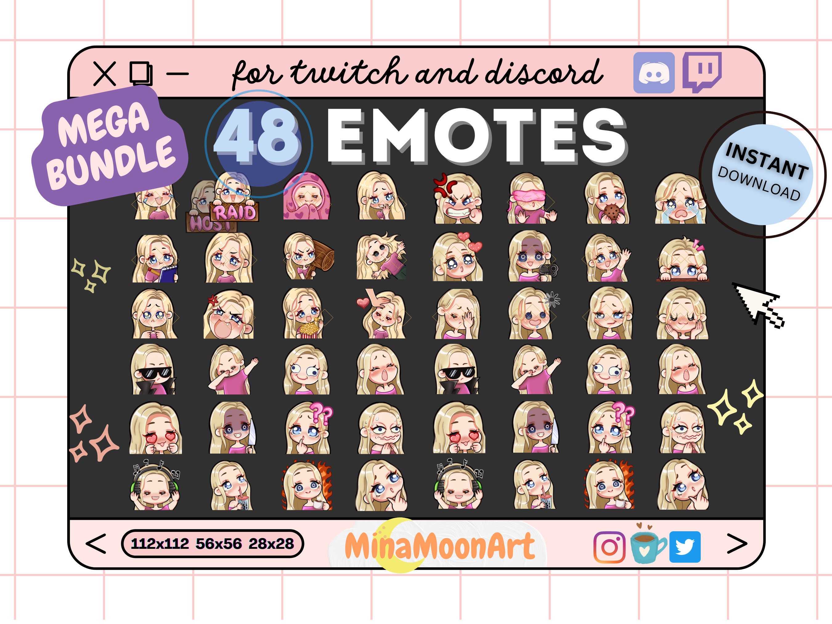 Twitch Emotes Mega Bundle Blonde, Blonde Hair Girl Emotes, Twitch Emote ...