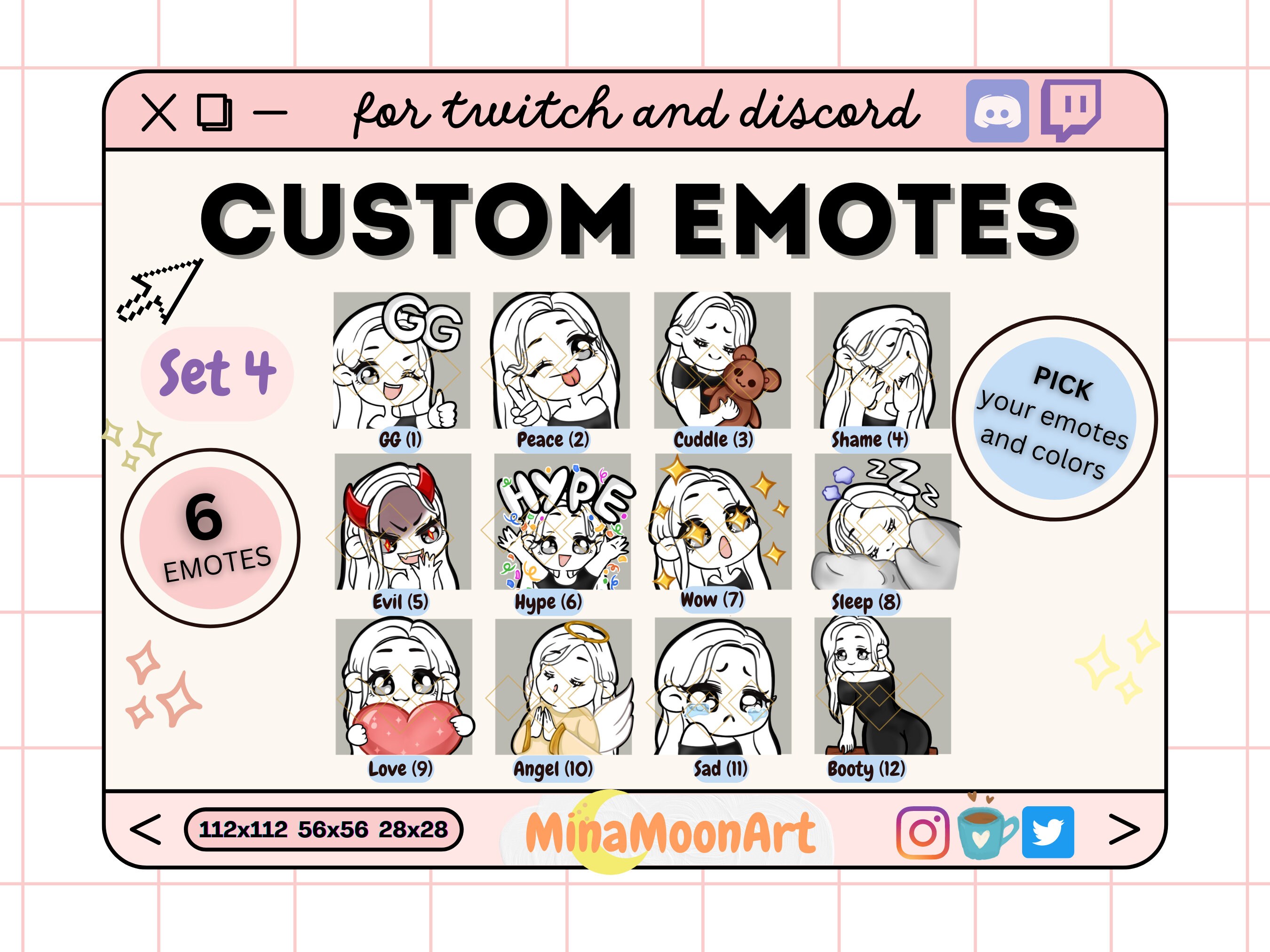 6 Custom Twitch Emotes Set 4, Custom Girl Emotes, Twitch Emotes, Chibi ...