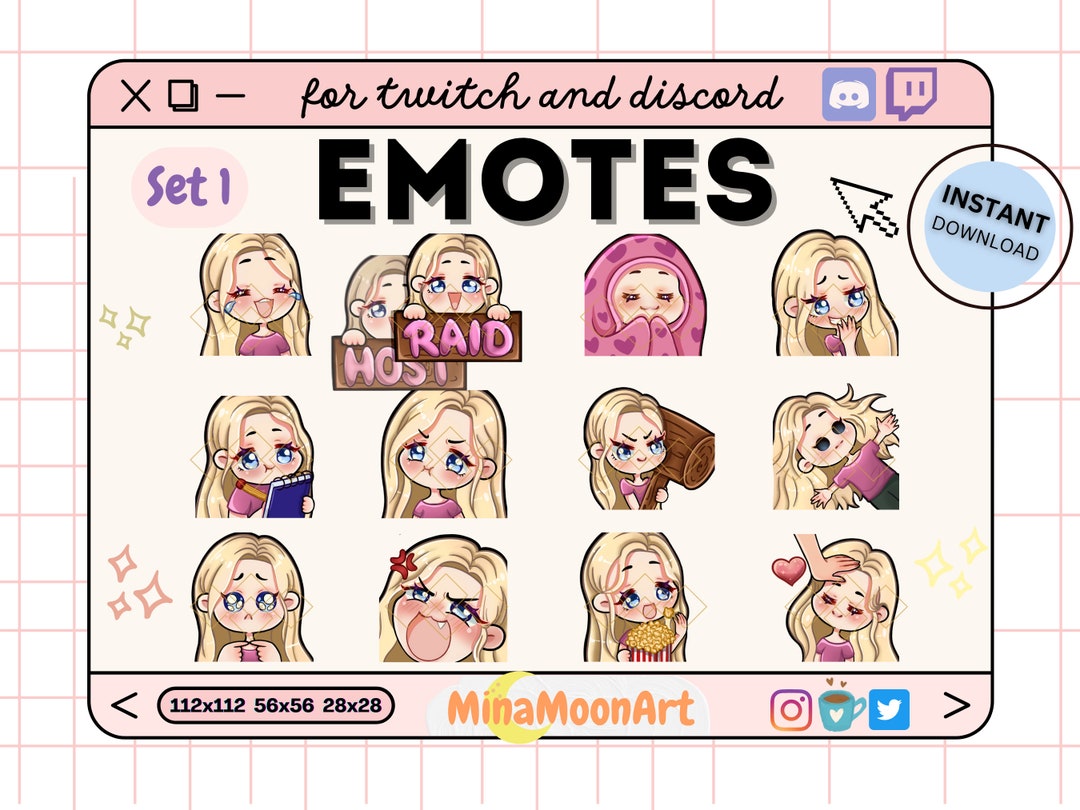 Blonde Hair Girl Emotes Set 1, Blonde Hair Twitch Emotes Pack, Twitch ...