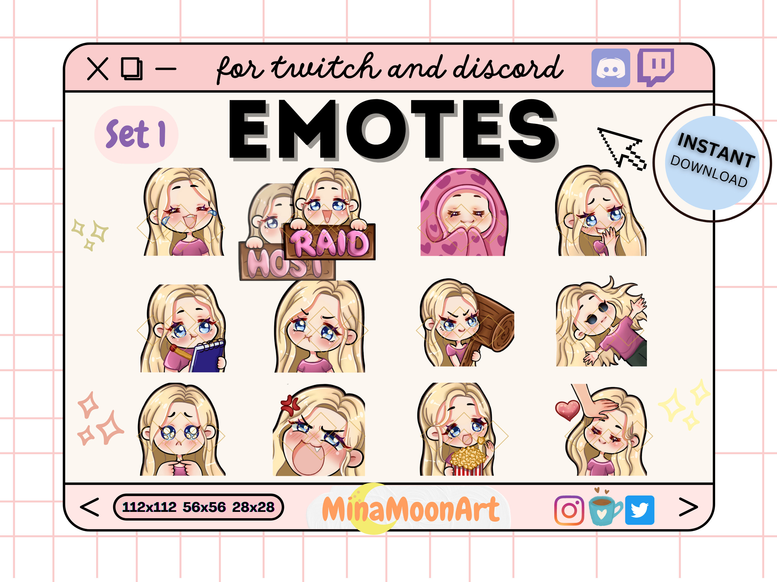 Blonde Hair Girl Emotes Set 1, Blonde Hair Twitch Emotes Pack, Twitch ...
